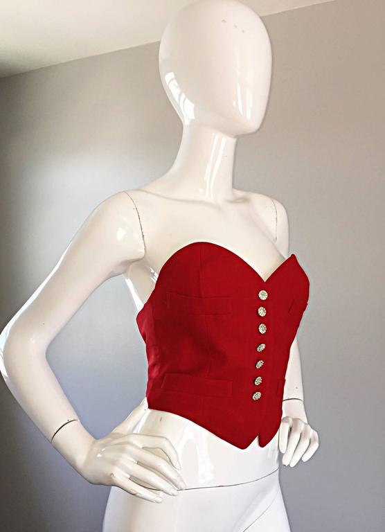 Rare Vintage Moschino Couture Red ' Heart ' Bustier Top w/ Rhinestone ...