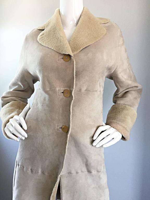 Vintage Giorgio Armani Unworn Shearling Taupe Beige Suede Leather ...