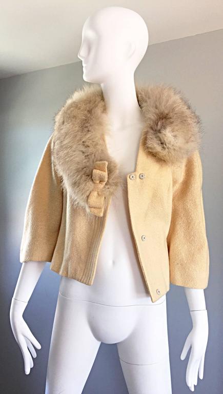 Incredible Vintage Lilli Ann 1960s Ivory Wool + Fur Cropped Swing ...