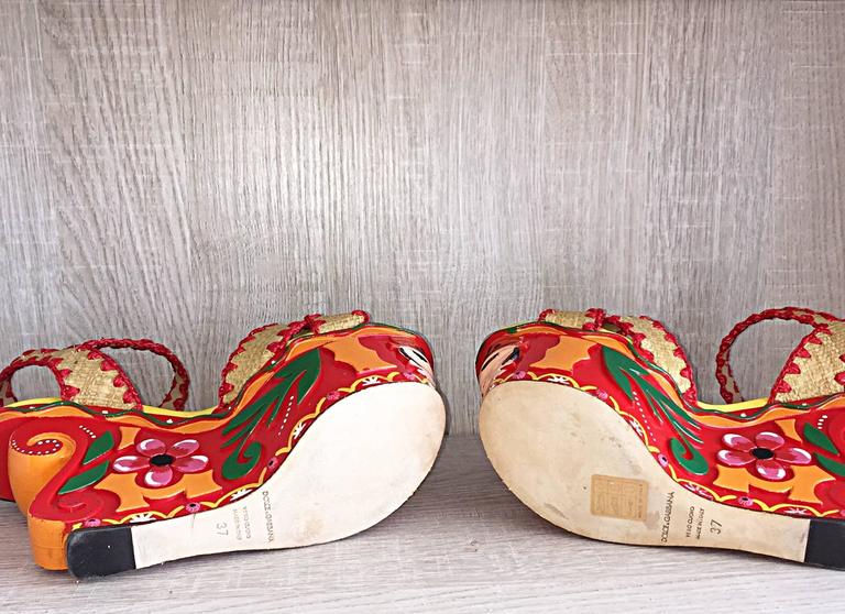 Rare Dolce and Gabbana Runway Tiki Hand Painted SS13 Never Worn Wedges ...