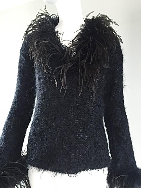 Amazing Vintage 1990s Italian Mohair Ostrich Feather Black 90s Designer ...