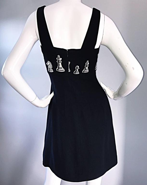 1990s Nicole Miller Vintage Black and White ' Chess ' Embroidered Black ...
