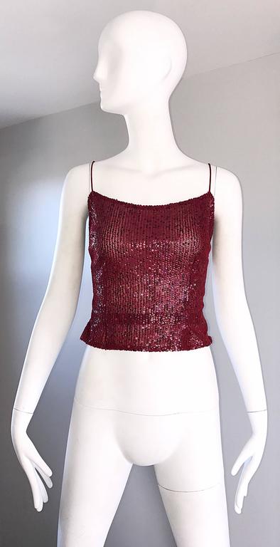Vintage Liancarlo 1990s Red Wine Colored Fully Sequined Silk 90s Top ...