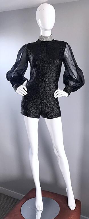 1970s Black Chiffon Lurex Rhinestone Disco Romper and Full Length Ball ...