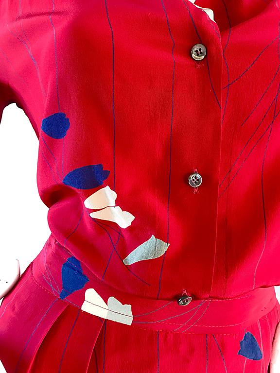 1970s Alan Austin Italian Red Silk Vintage Blouse and Skirt 70s Dress ...
