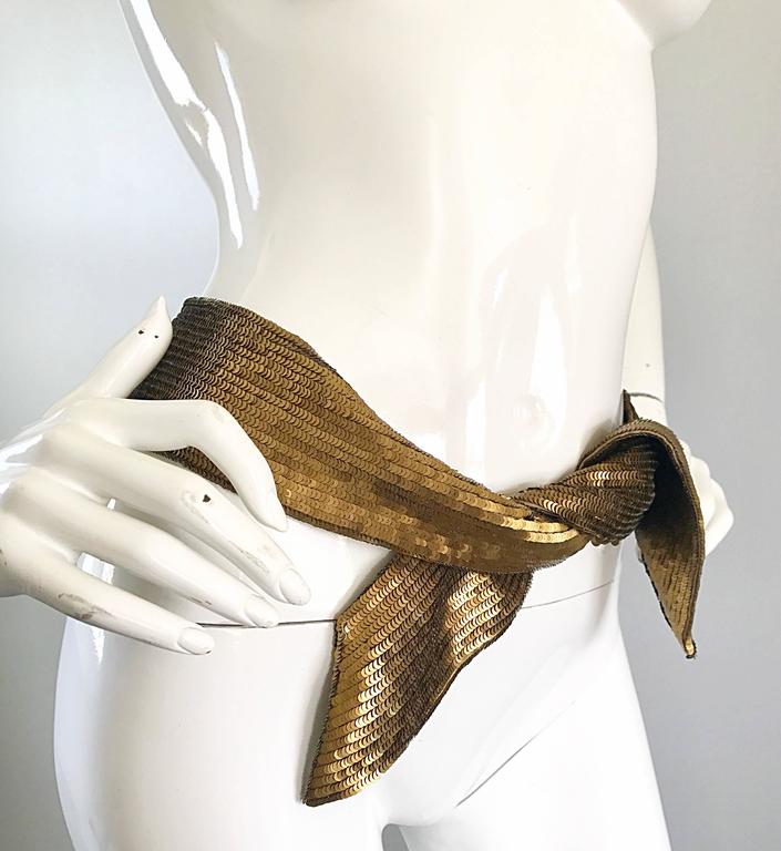 New Proenza Schouler Bronze Gold Metallic Sequin Silk Tie Sash Belt ...