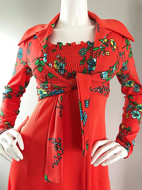 Amazing 1970s Bright Neon Orange Vintage 70s Knit Maxi Dress and ...
