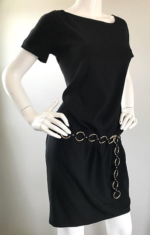 1990s Moschino Cheap and Chic Black Silver Chain Loop Belt Vintage ...
