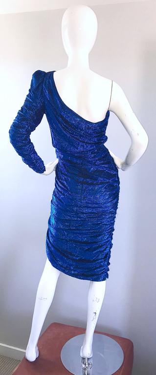Samir 1970s Electric Metallic Blue One Shoulder Sexy Vintage 70s Disco ...