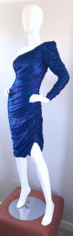 Samir 1970s Electric Metallic Blue One Shoulder Sexy Vintage 70s Disco ...