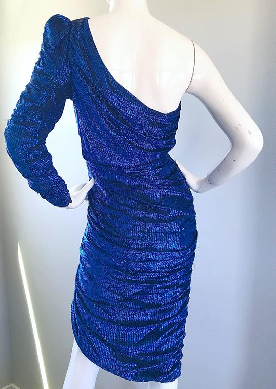 Samir 1970s Electric Metallic Blue One Shoulder Sexy Vintage 70s Disco ...