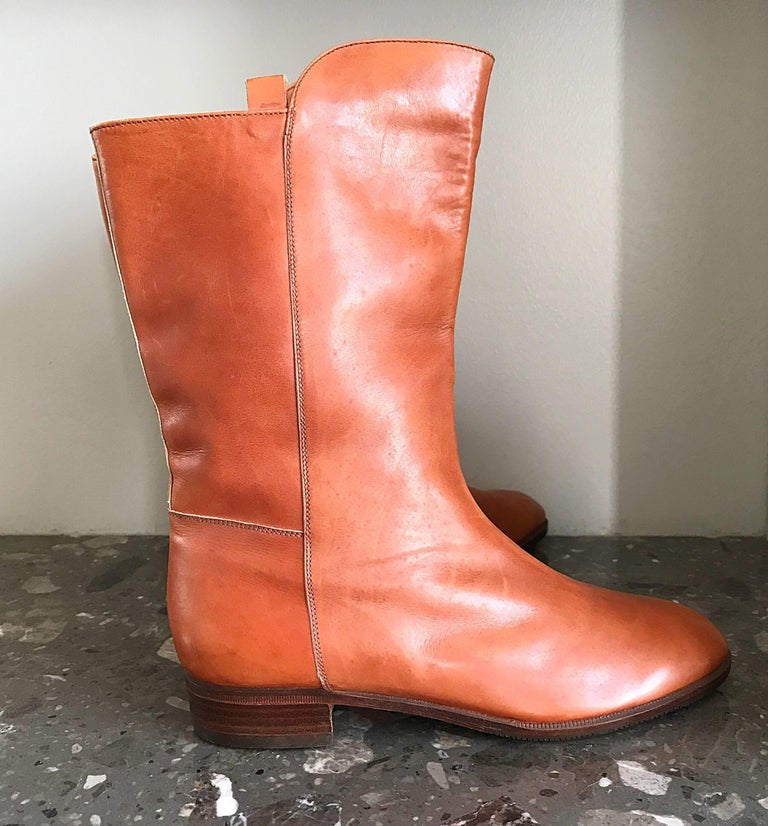 New 1980s Perry Ellis Size 6 Tan Saddle Leather Deadstock Calf Booties ...