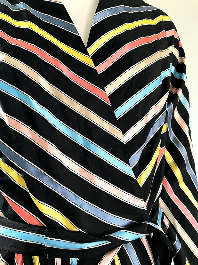 Amazing 1940s Maxan Cold SIlk Black Rainbow 3 Piece 40s Wrap Dress ...