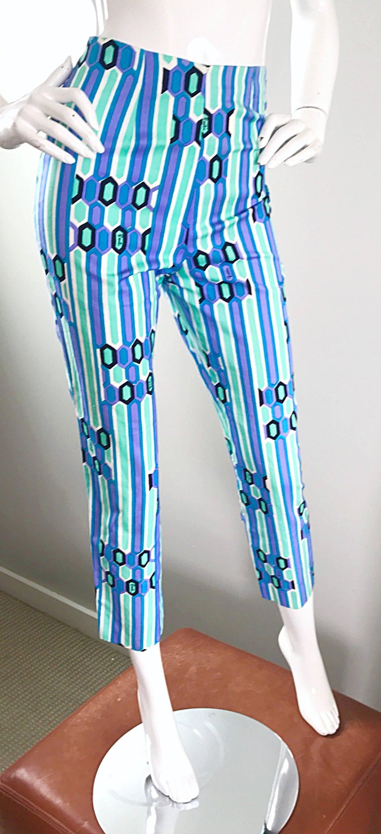 1960s Emilio Pucci Blue Kaleidoscope Print High Waist Vintage 60s Capri ...