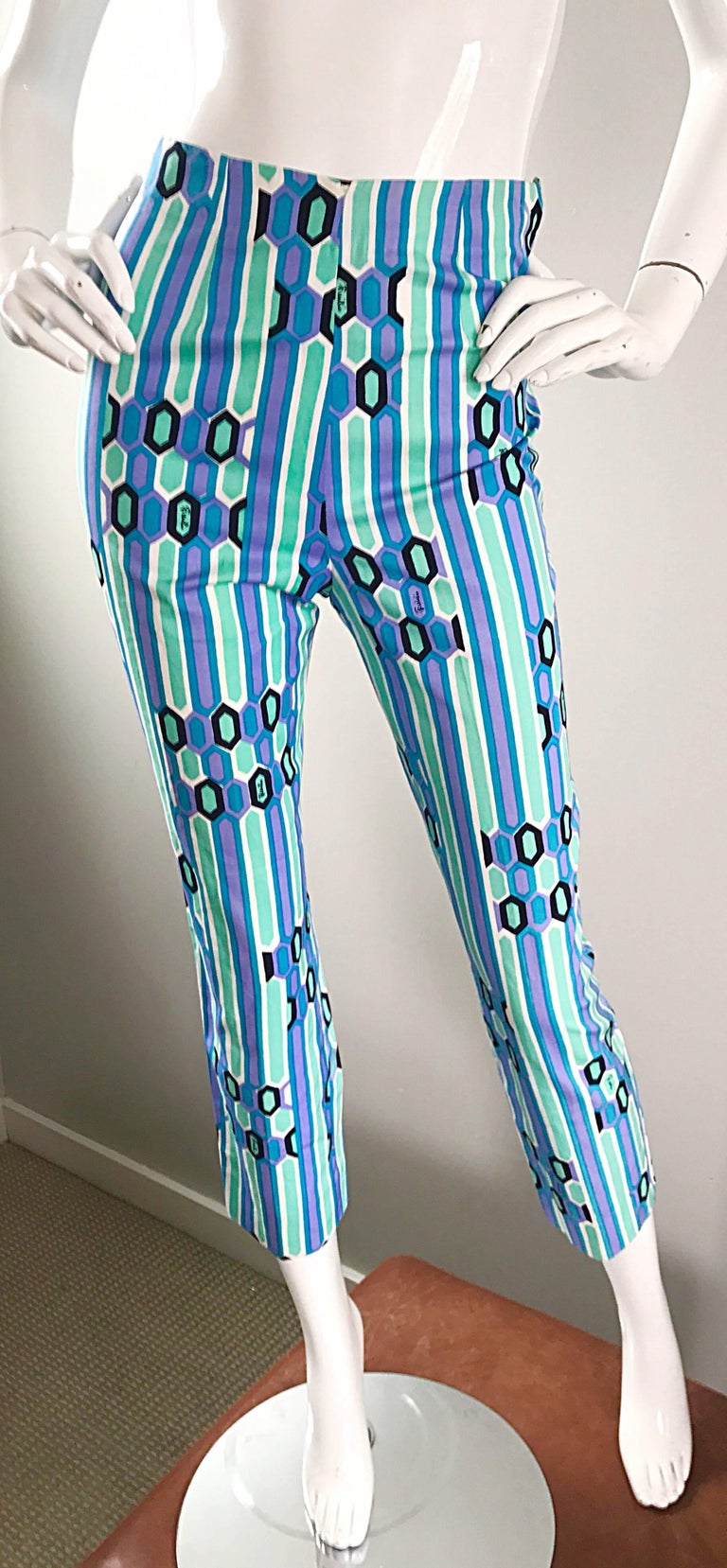 1960s Emilio Pucci Blue Kaleidoscope Print High Waist Vintage 60s Capri ...