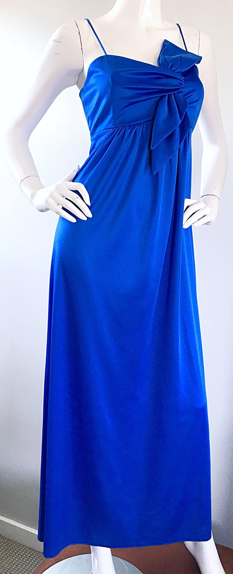 Stunning 1970s Royal Blue Slinky Jersey Sleeveless Vintage 70s Gown ...