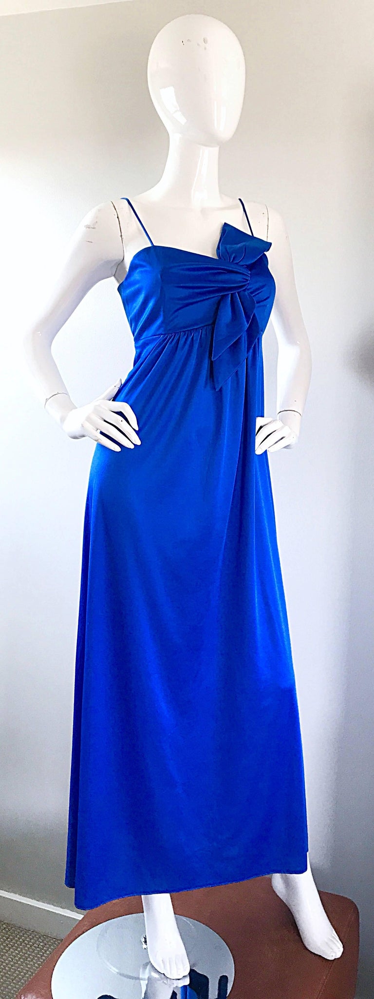 Stunning 1970s Royal Blue Slinky Jersey Sleeveless Vintage 70s Gown ...