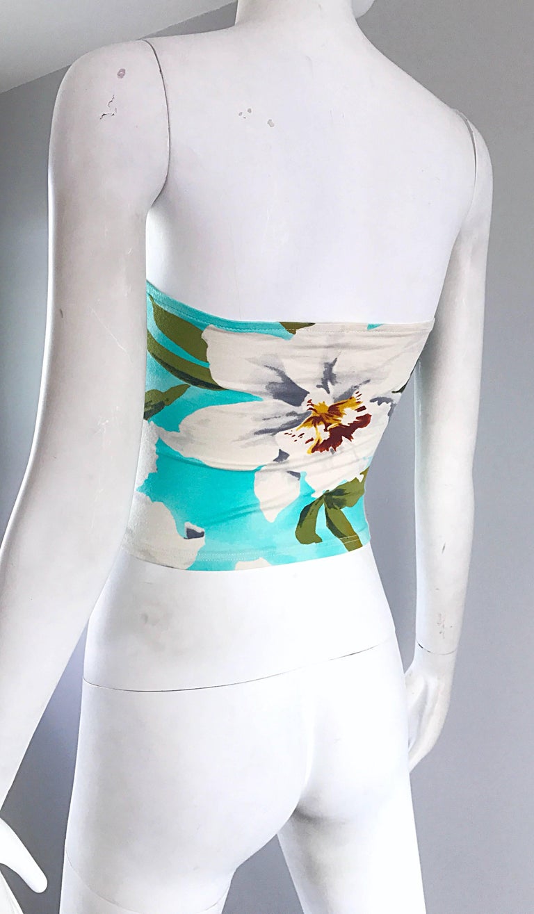 1990s Cacharel Hawaiian Tropical Print Sexy Vintage 90s Strapless Crop