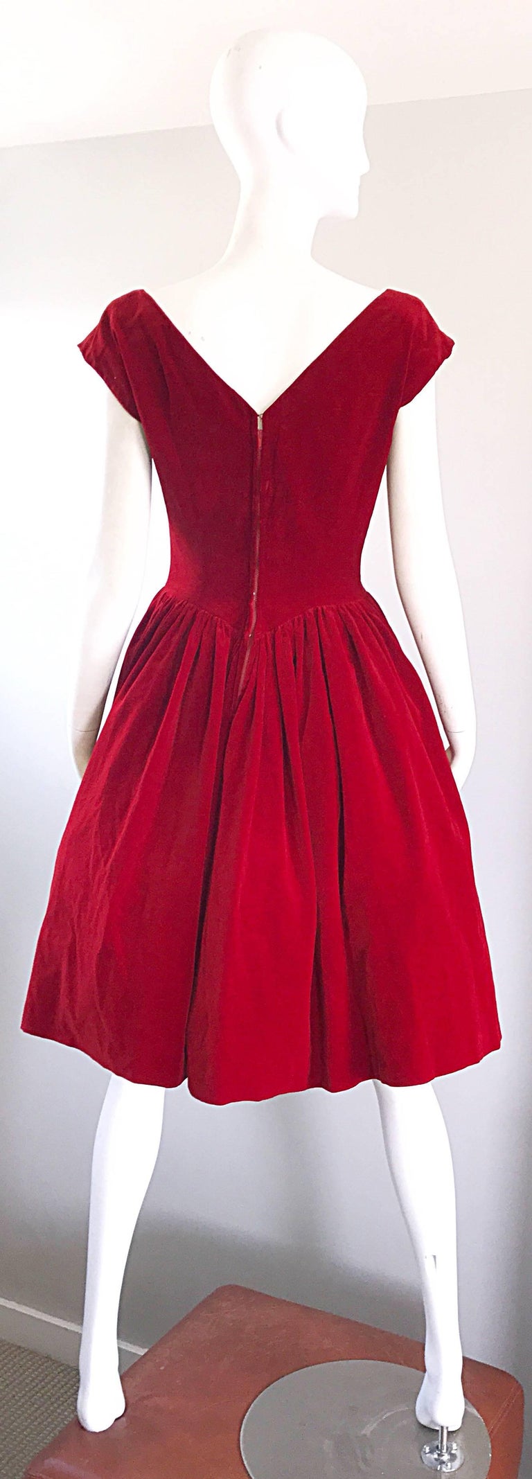 1950s Lorrie Deb Vintage Stunning Red Velvet Fit 'n Flare "New Look ...