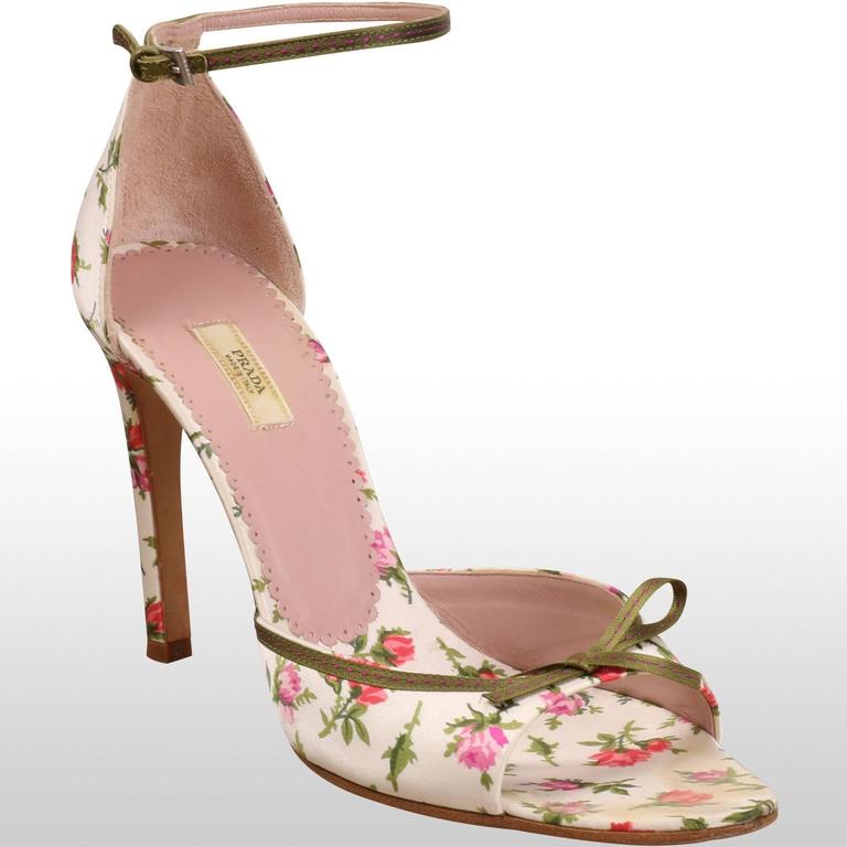 Prada Ivory Satin with Pink and Red Roses High Heel Sandals For Sale at ...