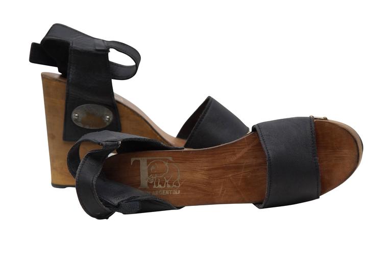 1970's Rustic Wood and Argentinian Leather Wedges For Sale at 1stDibs