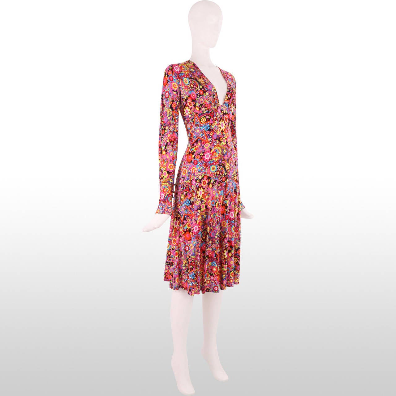 Versace AW Ready To Wear 2002 Runway Bright Psychedelic Floral Dress at ...