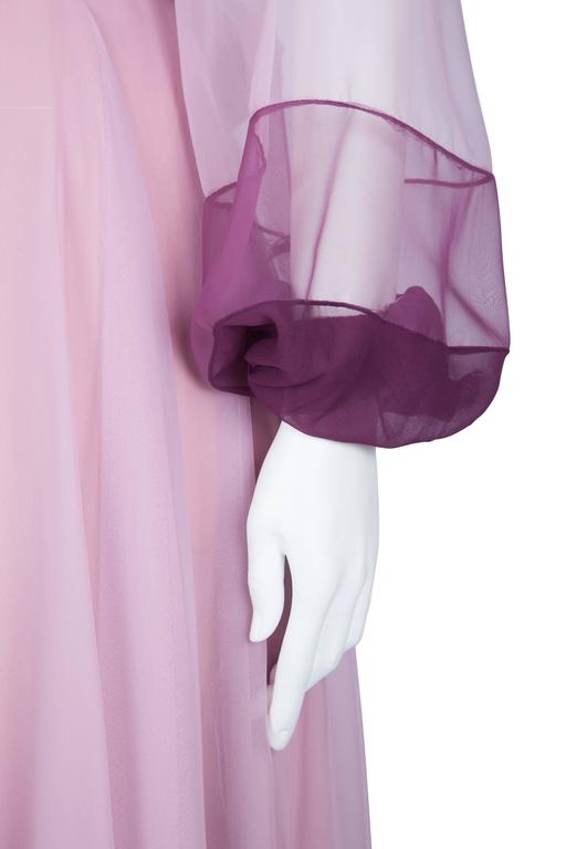 1970's Pink Sheer Sleeve Gown For Sale at 1stDibs