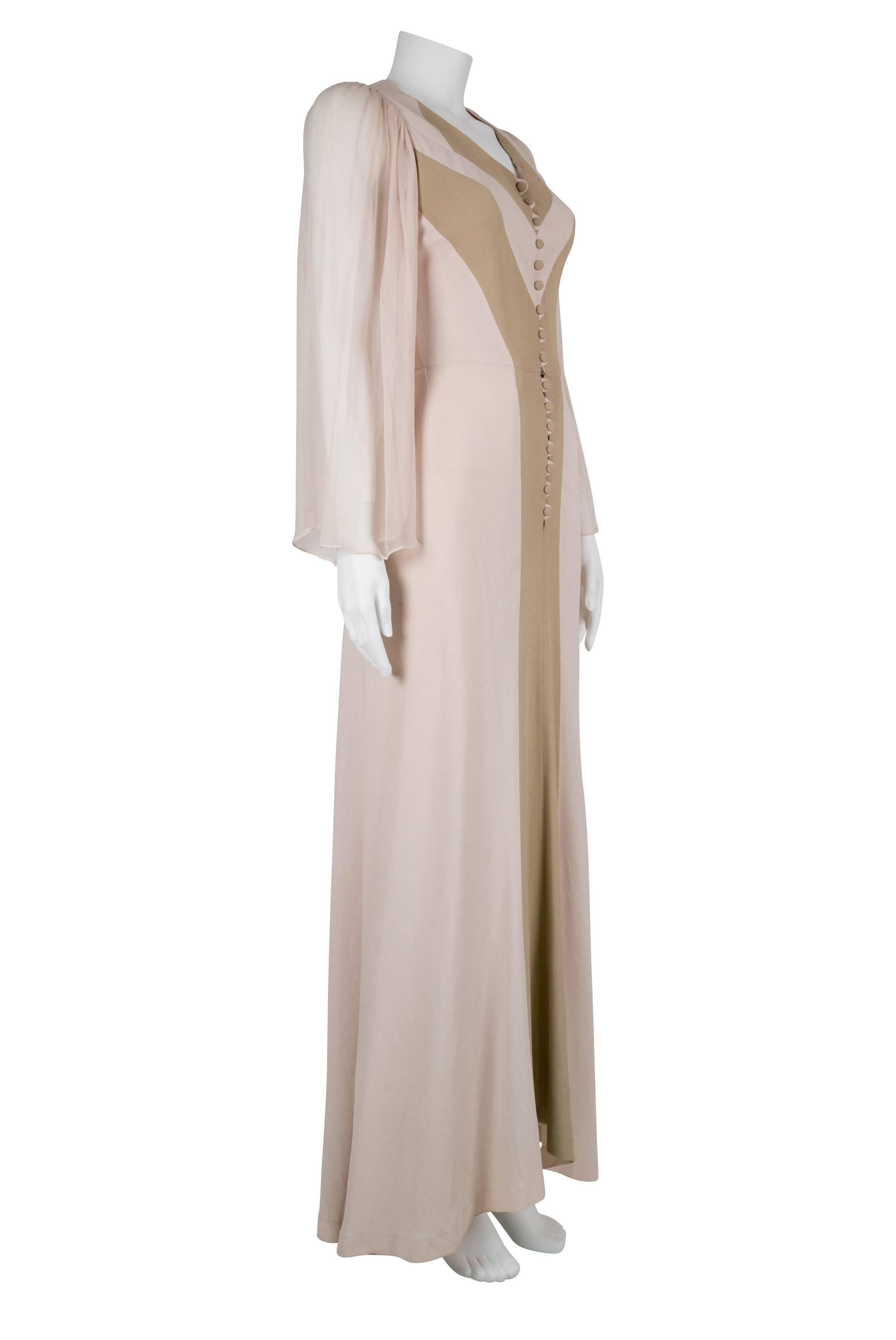 1970's Alice Pollock Fawn Maxi Dress For Sale at 1stDibs