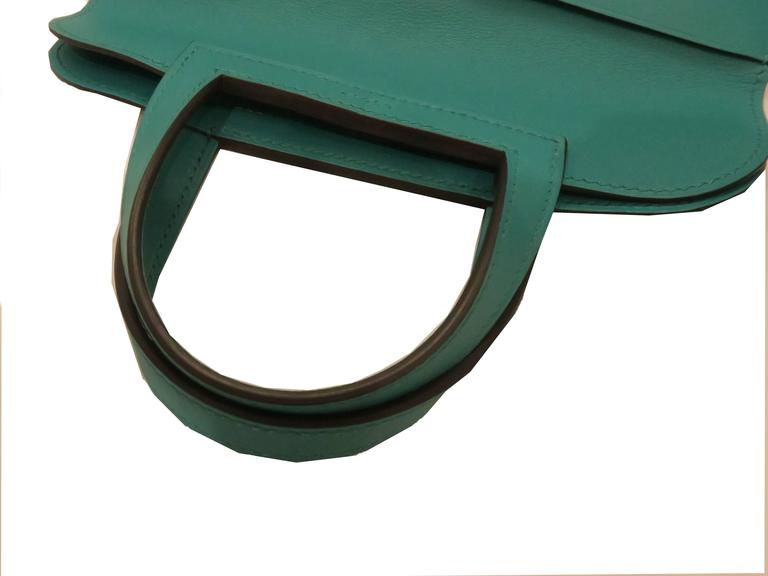 Hermes Mini Halzan Menthe/ Blue-Ish Green Evercolor Leather Satchel Bag ...