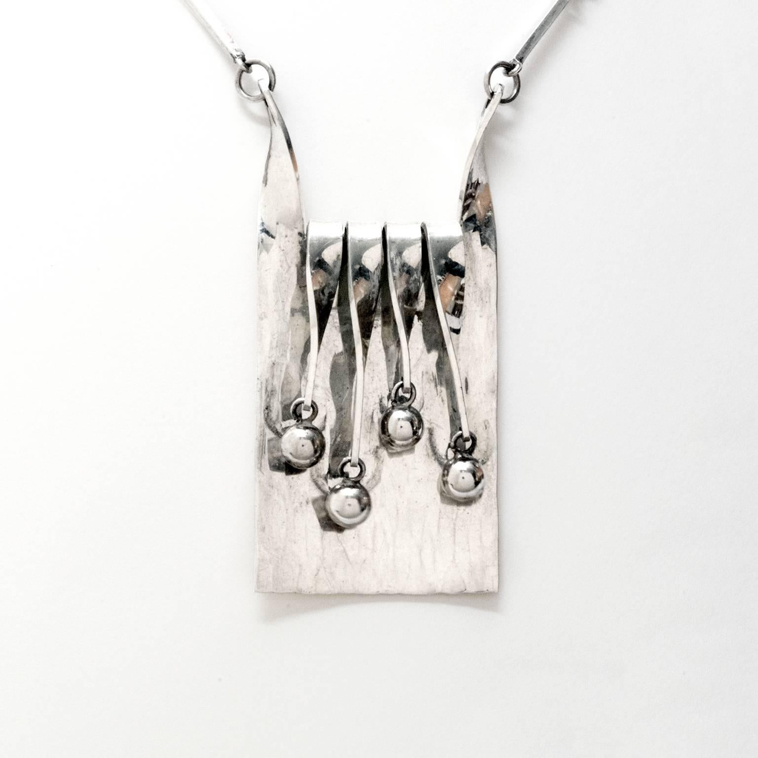 Scandinavian Modern silver necklace and pendant by Eksjo Studio. For ...