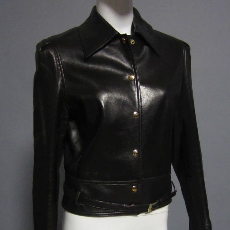 CELINE Leather Cropped Jacket For Sale at 1stDibs