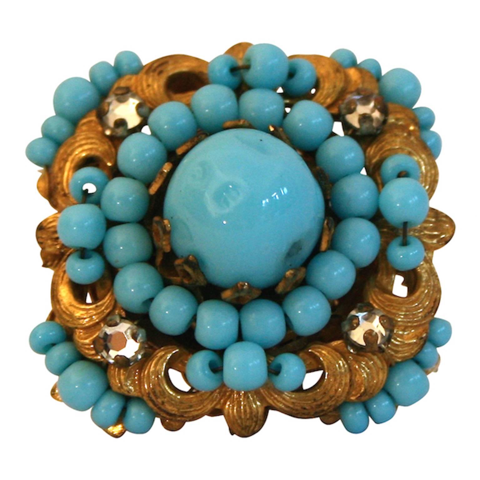 Miriam Haskell 1960s Turquoise Bead Vintage Ring at 1stDibs