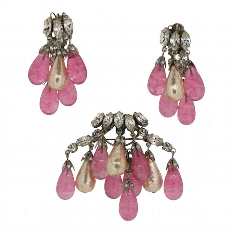 Roger Jean Pierre 1950s Vintage Brooch and Earrings Set For Sale at 1stDibs