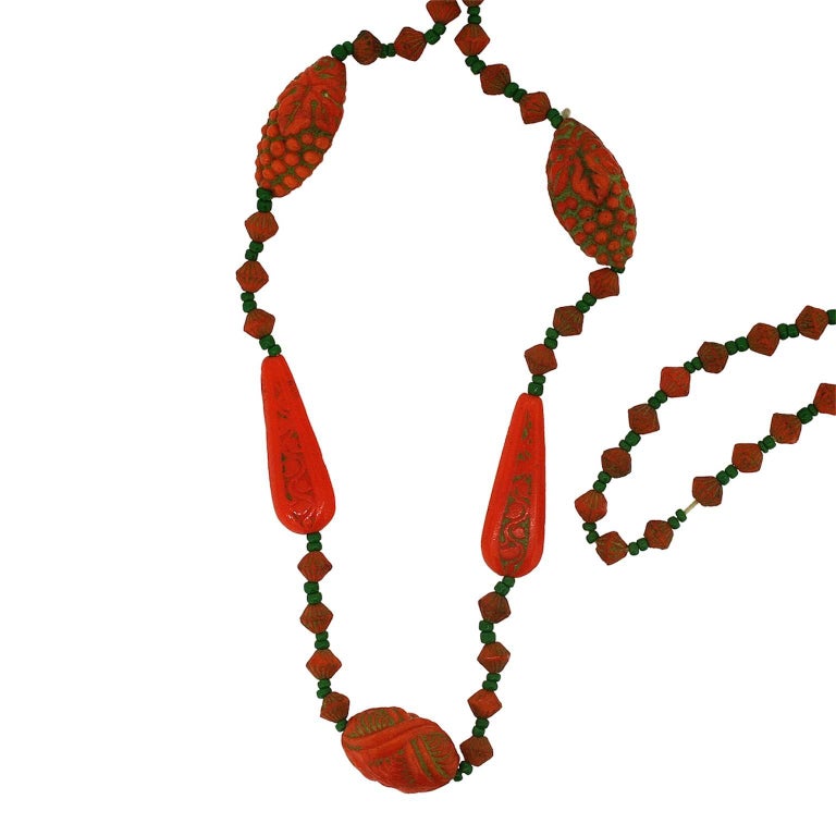 Max Neiger 1920s Orange and Green Glass Vintage Necklace For Sale at ...