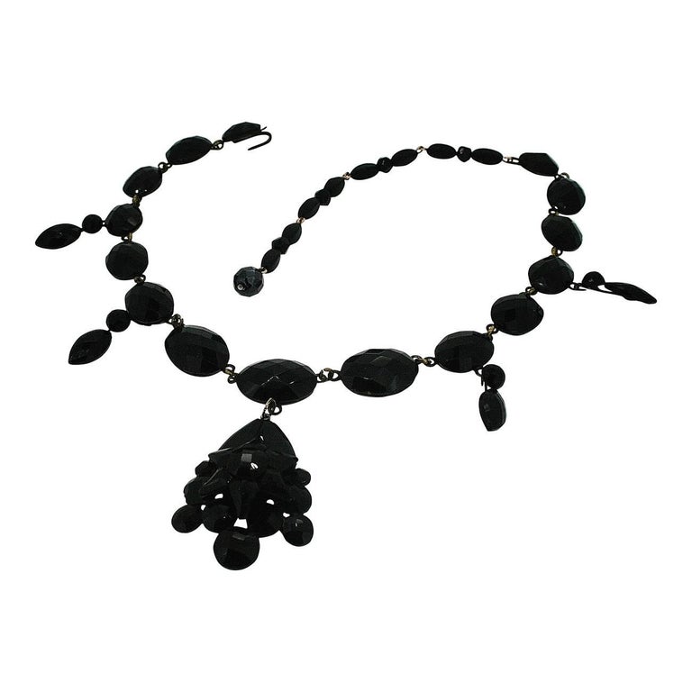 Victorian French Jet Pendant Necklace For Sale at 1stDibs
