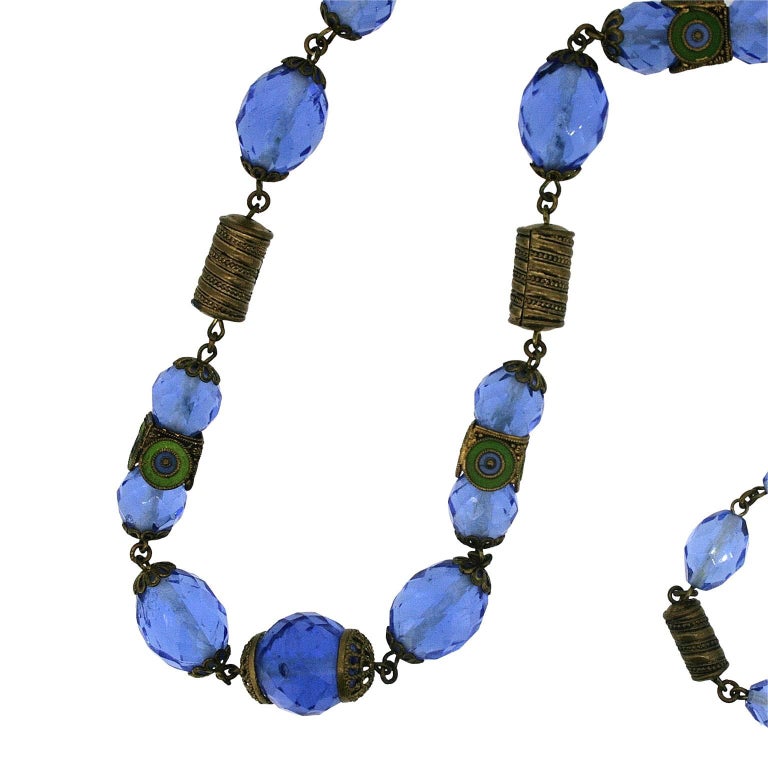 Neiger Brothers 1920s Blue Glass and Enamel Vintage Necklace For Sale ...