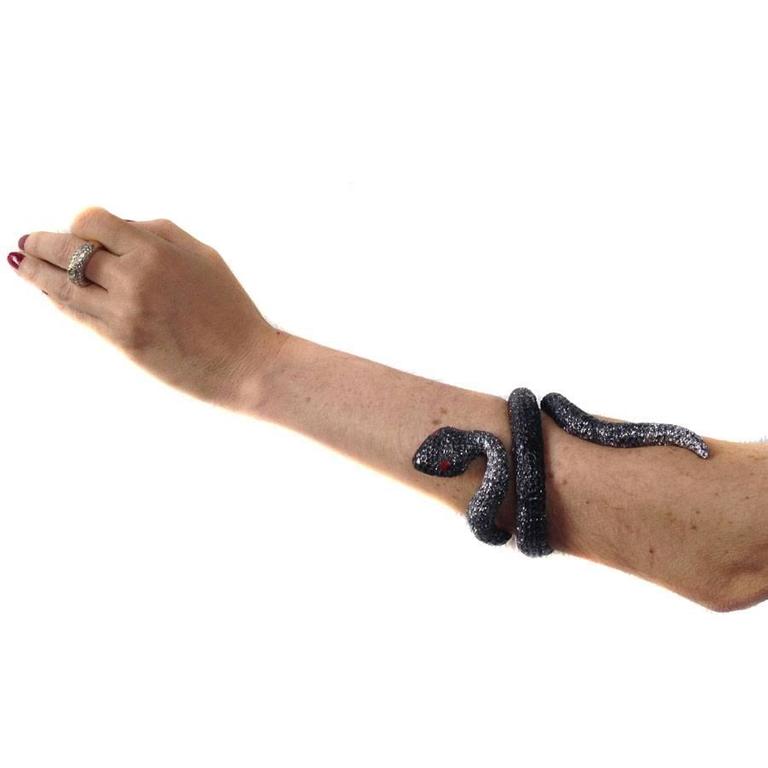 KMO Jewel Snake Cuffs in Ruthenium Metal and Rhinestone at 1stDibs