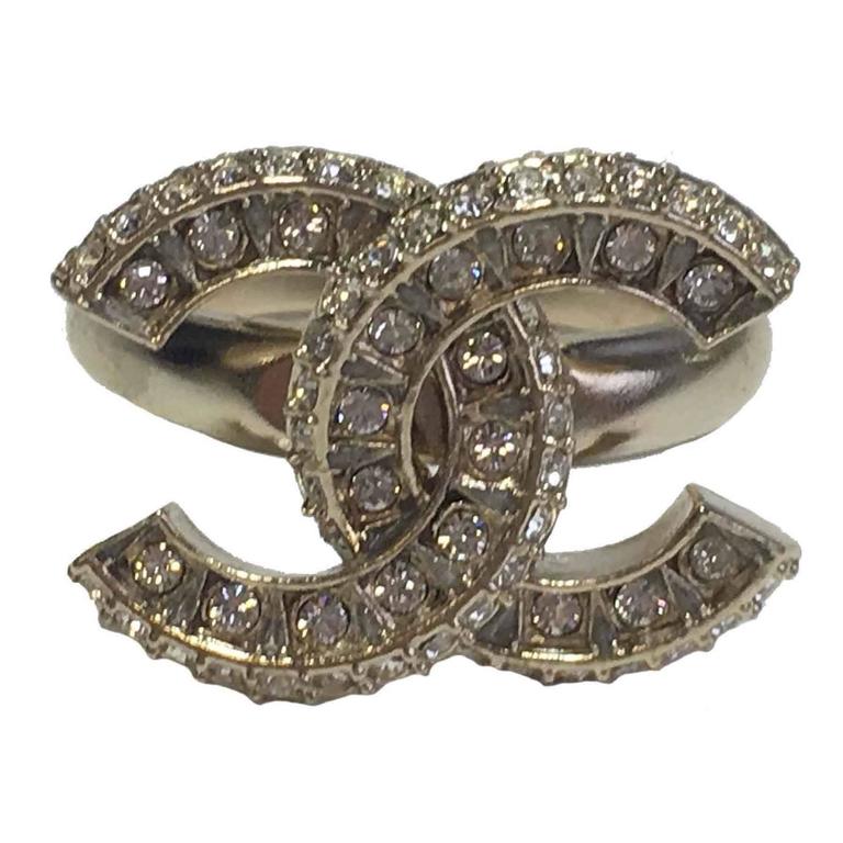CHANEL CC ring Size 52FR in Rhinestones and Golden Plated Metal at ...
