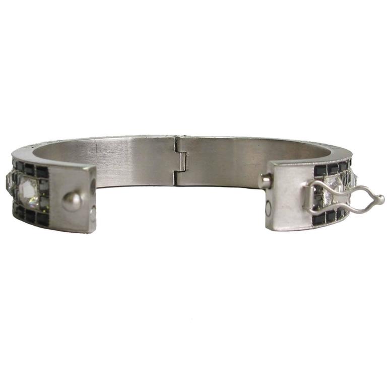 CHANEL rigid Cuff in Silver Plated Metal and Black and White ...