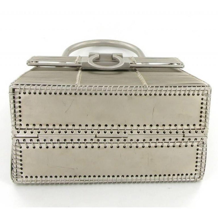 SALVATORE FERRAGAMO Cage HandBag in Silver Metal at 1stDibs | ferragamo ...