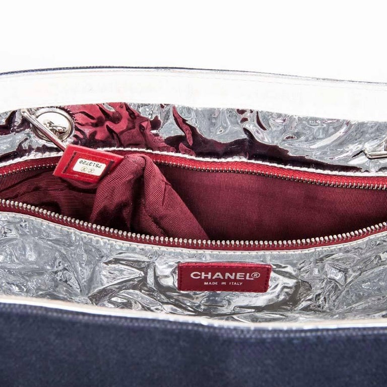 Chanel Bag "5" in Navy Blue Canvas and Quilted Silver Leather at ...