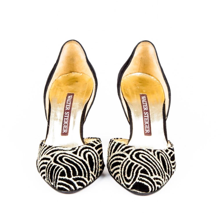 WALTER STEIGER Evening Pumps in Black Suede with Embroideries Size 37 ...