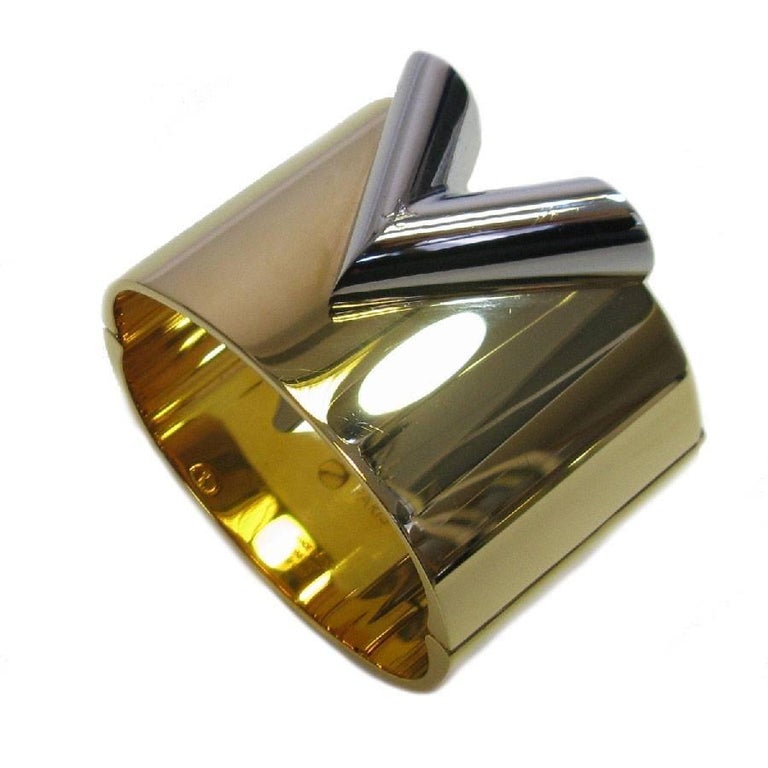 LOUIS VUITTON 'Essential V' Cuff Bracelet in Golden Finish Brass at ...