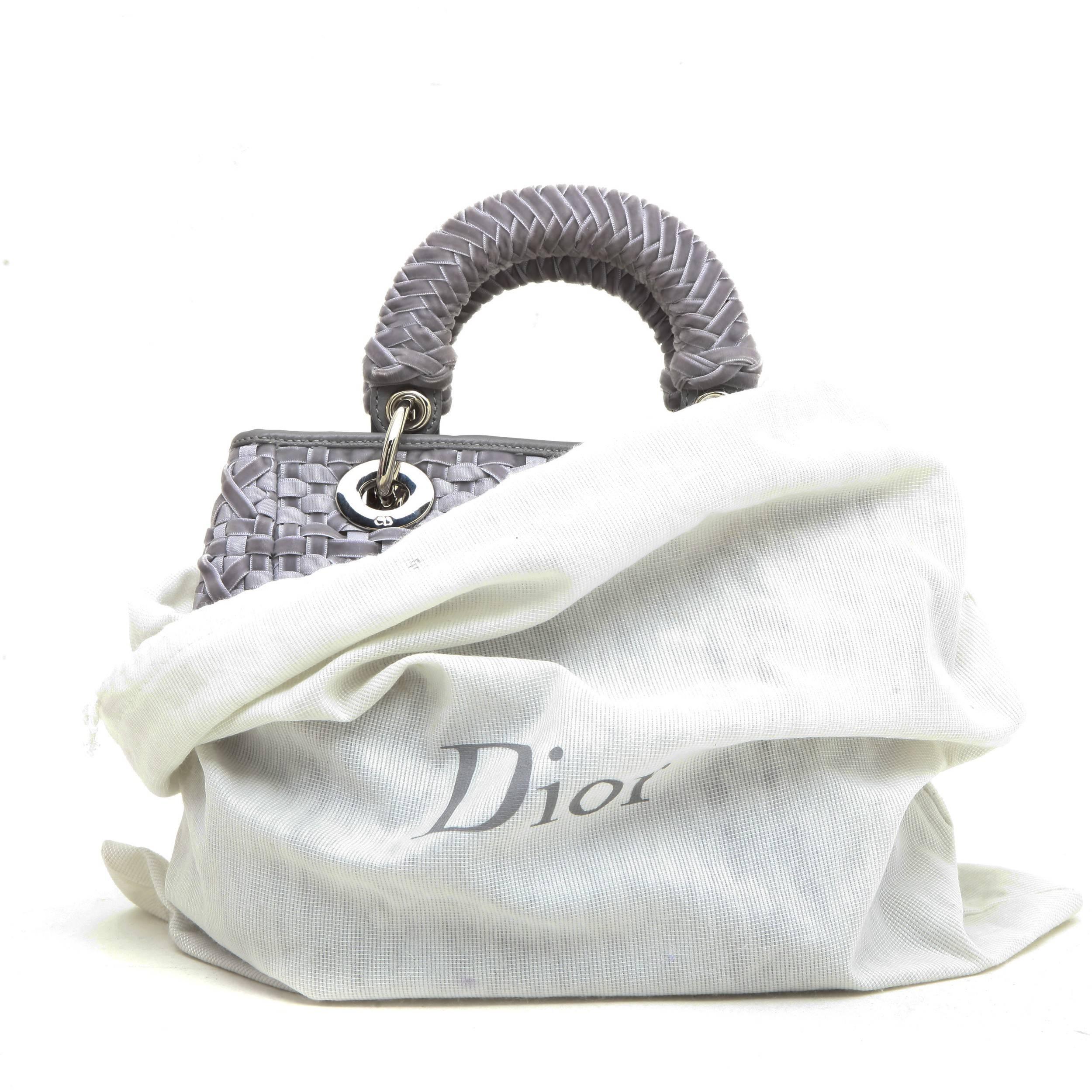 CHRISTIAN DIOR Lady D Bag in Gray Woven, Cotton and Leather Ribbons at ...