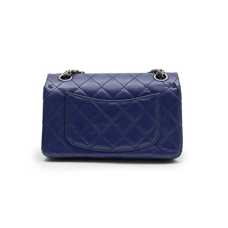 CHANEL Mini 2.55 Double Flap Bag in Blue Electric Grained Quilted ...