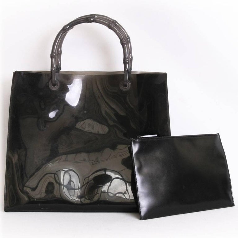 Collector GUCCI Smoked-Colored Plastic Tote Bag with Bamboo Handle at ...