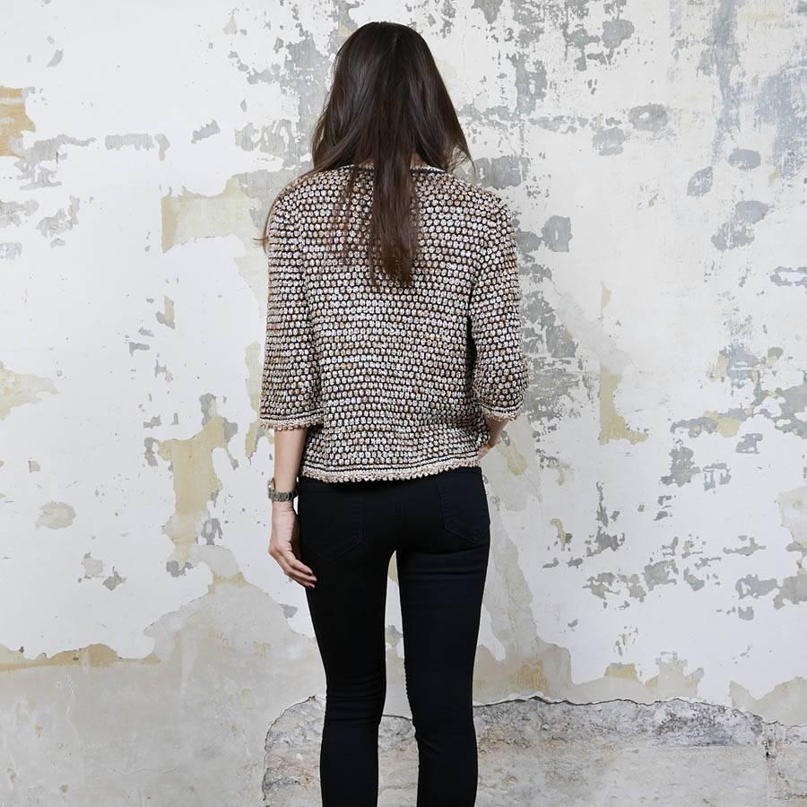 Chanel Vest in Gold, Navy and Ecru Knit Size 36FR at 1stDibs