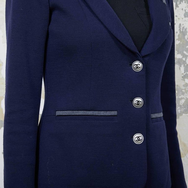 CHANEL Jacket in Blue Jersey Size 36FR at 1stDibs