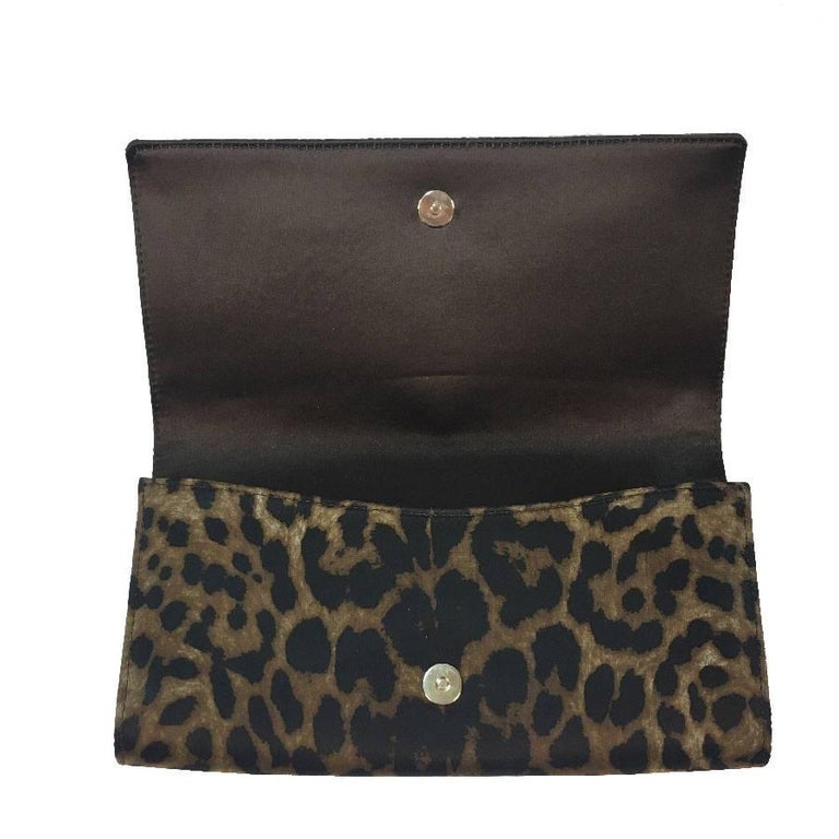 YVES SAINT LAURENT Rive Gauche Clutch in Leopard Printed Satin and ...