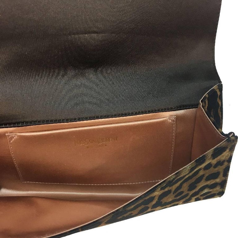 YVES SAINT LAURENT Rive Gauche Clutch in Leopard Printed Satin and ...